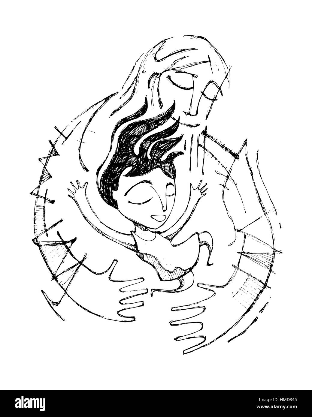 Hand drawn vector illustration or drawing of a happy girls playing on ...