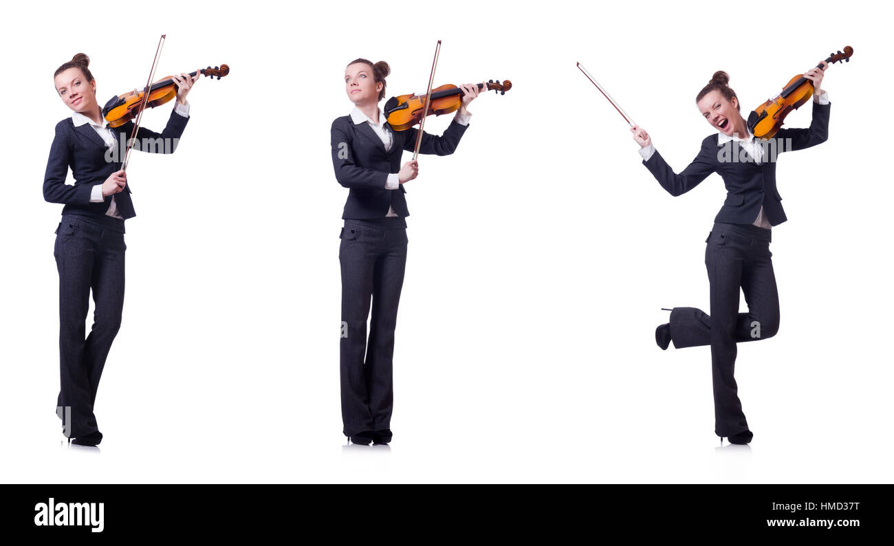 Woman fiddler isolated on white background Stock Photo - Alamy