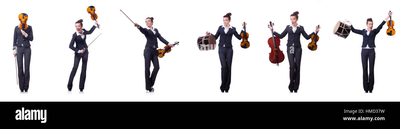 Woman fiddler isolated on white background Stock Photo - Alamy