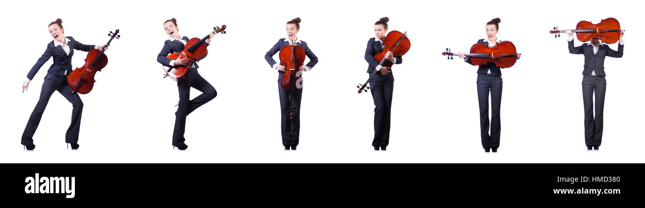 Woman fiddler isolated on white background Stock Photo - Alamy