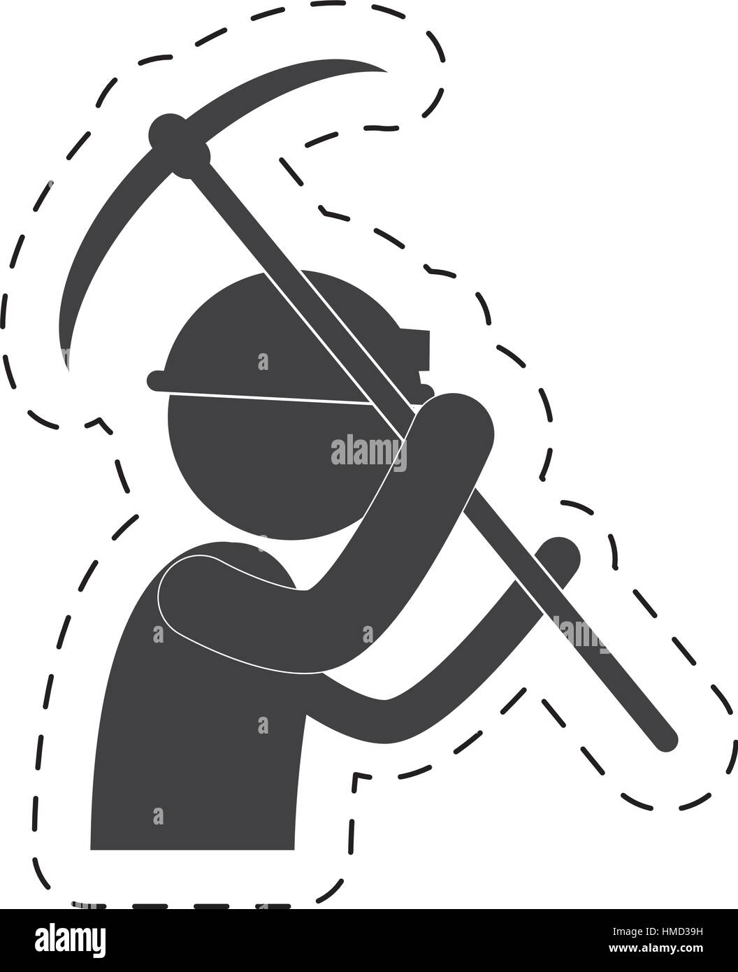mining man with helmet pick axe figure pictogram vector illustration ...