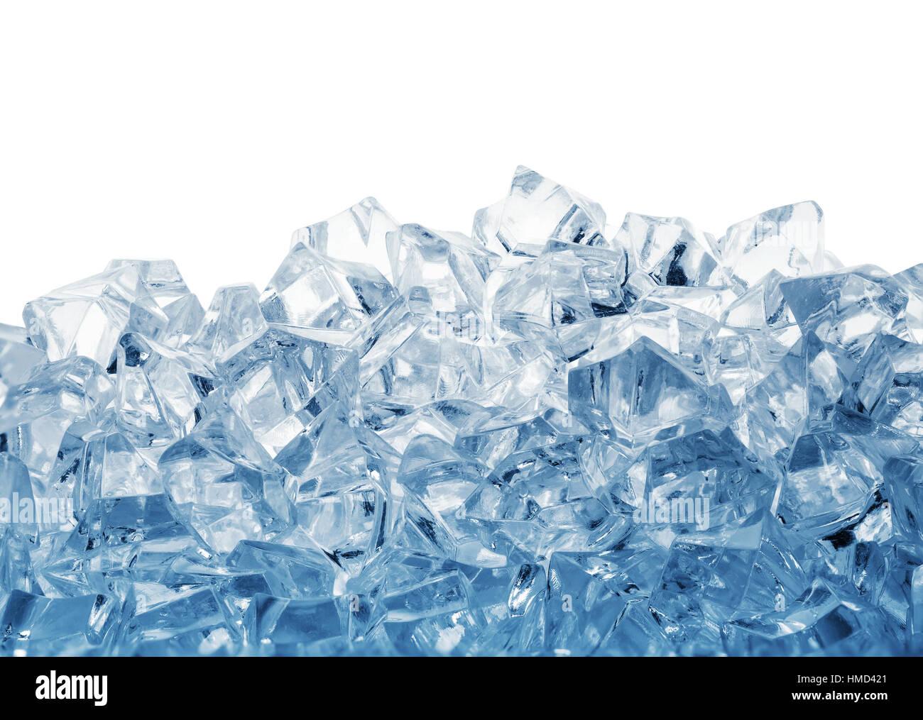 Pile of ice cubes toned in blue isolated on white background Stock ...