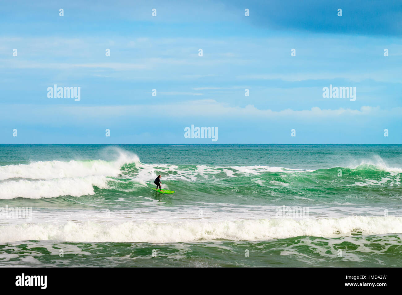 Adelaide, Australia - August 14, 2016: Surfer sliding the wave at ...