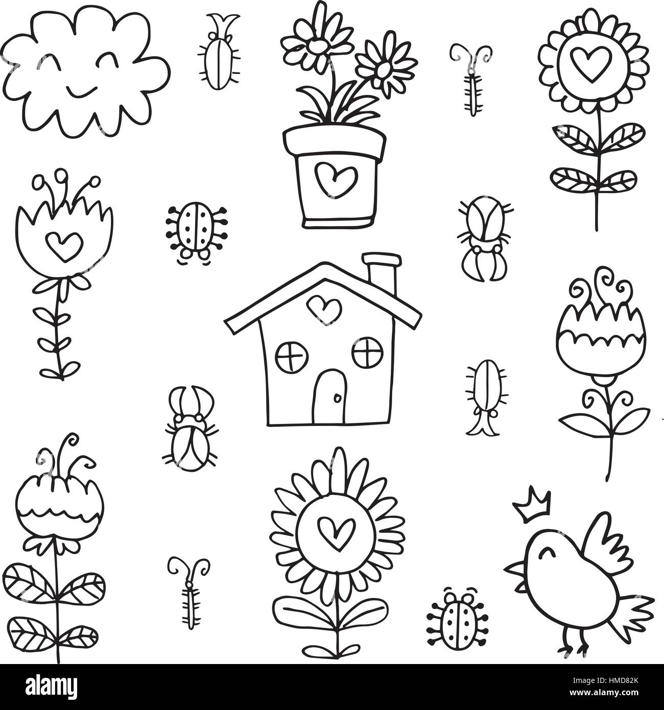 Illustration spring doodles set hi-res stock photography and images - Alamy