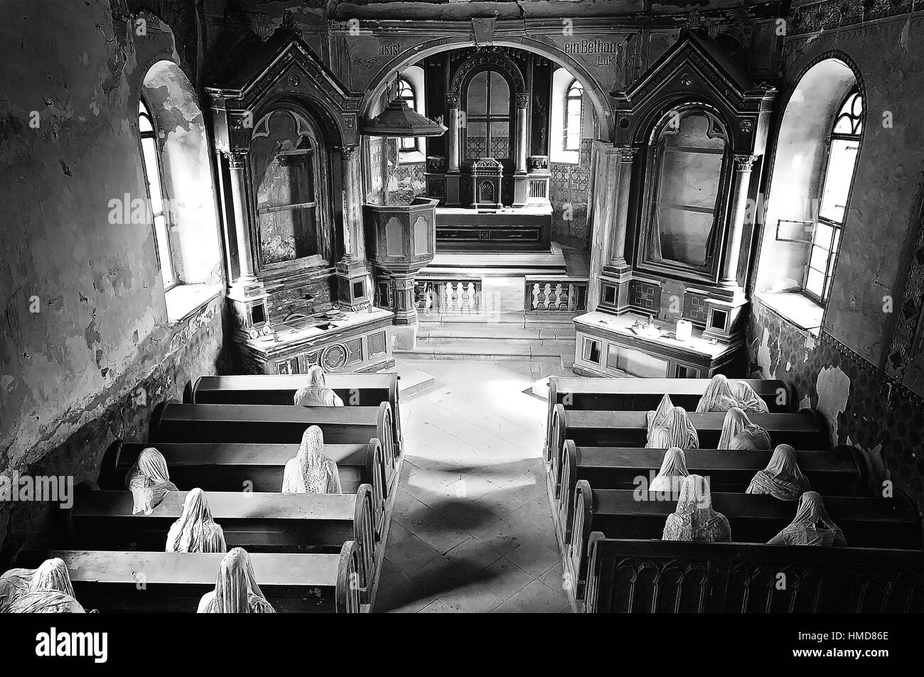 Ghost Mourners, St. George´s ghost church, art installation, Luková ...