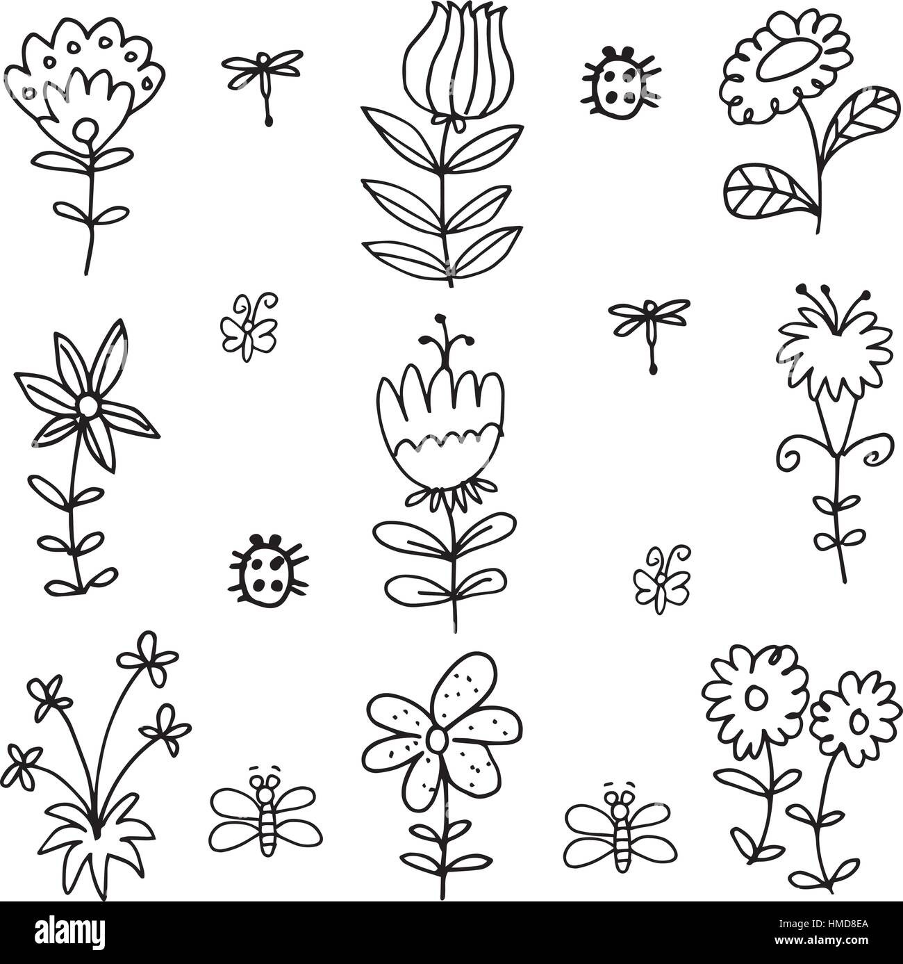 Vector art of spring flower leaf doodles collection Stock Vector Image ...