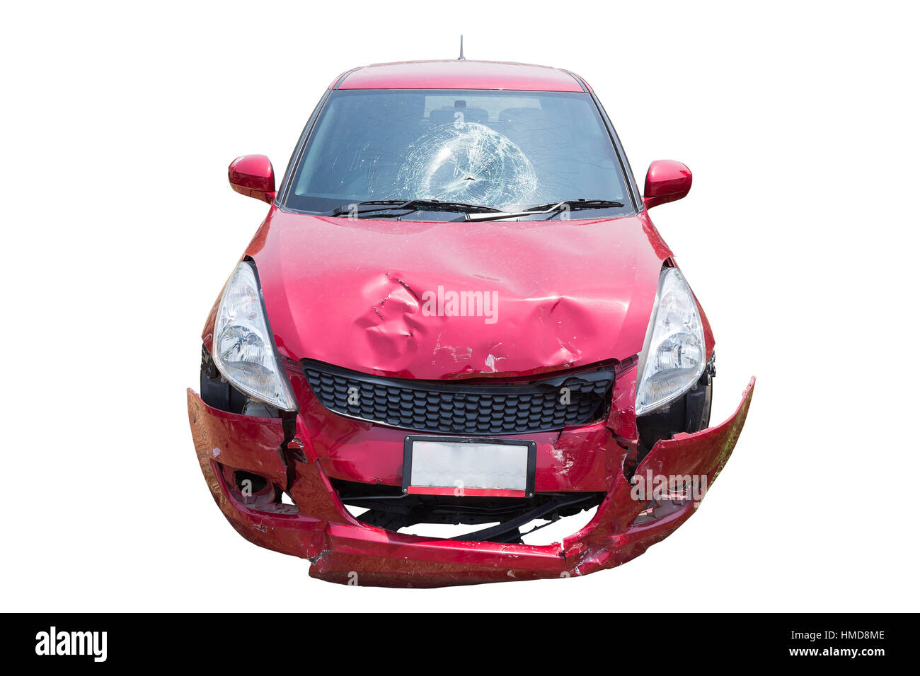 Wrecked red car isolated on white Stock Photo - Alamy