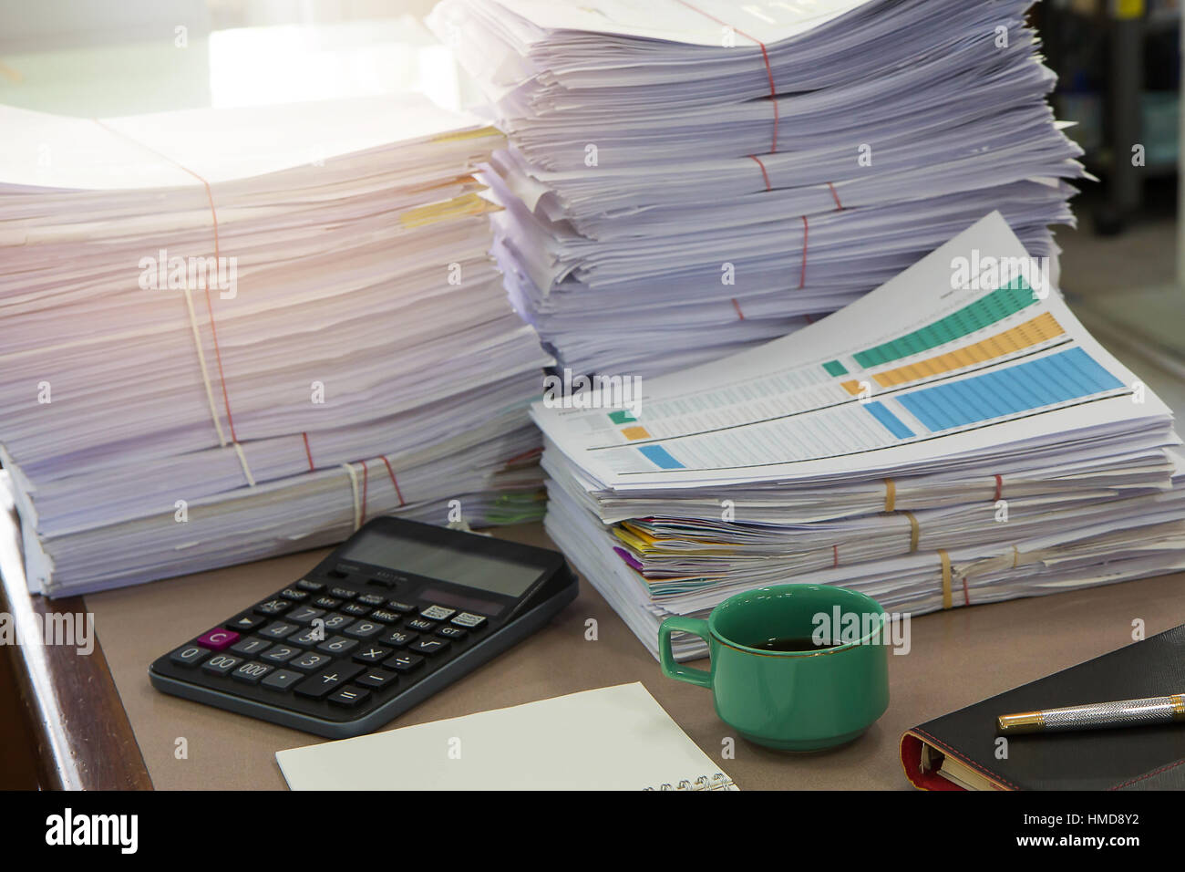Business Concept, Pile of unfinished documents on office desk, Stack of ...