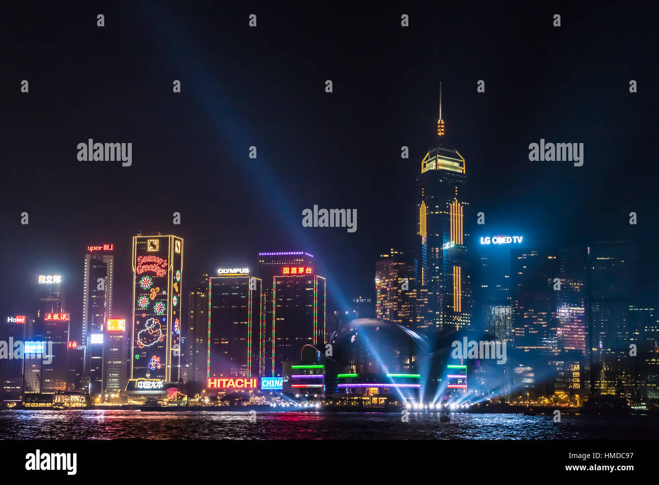Nightview of Victoria Harbour in Hong Kong. (Hong Kong Island side view from Tsim Sha Tsui Stock ...