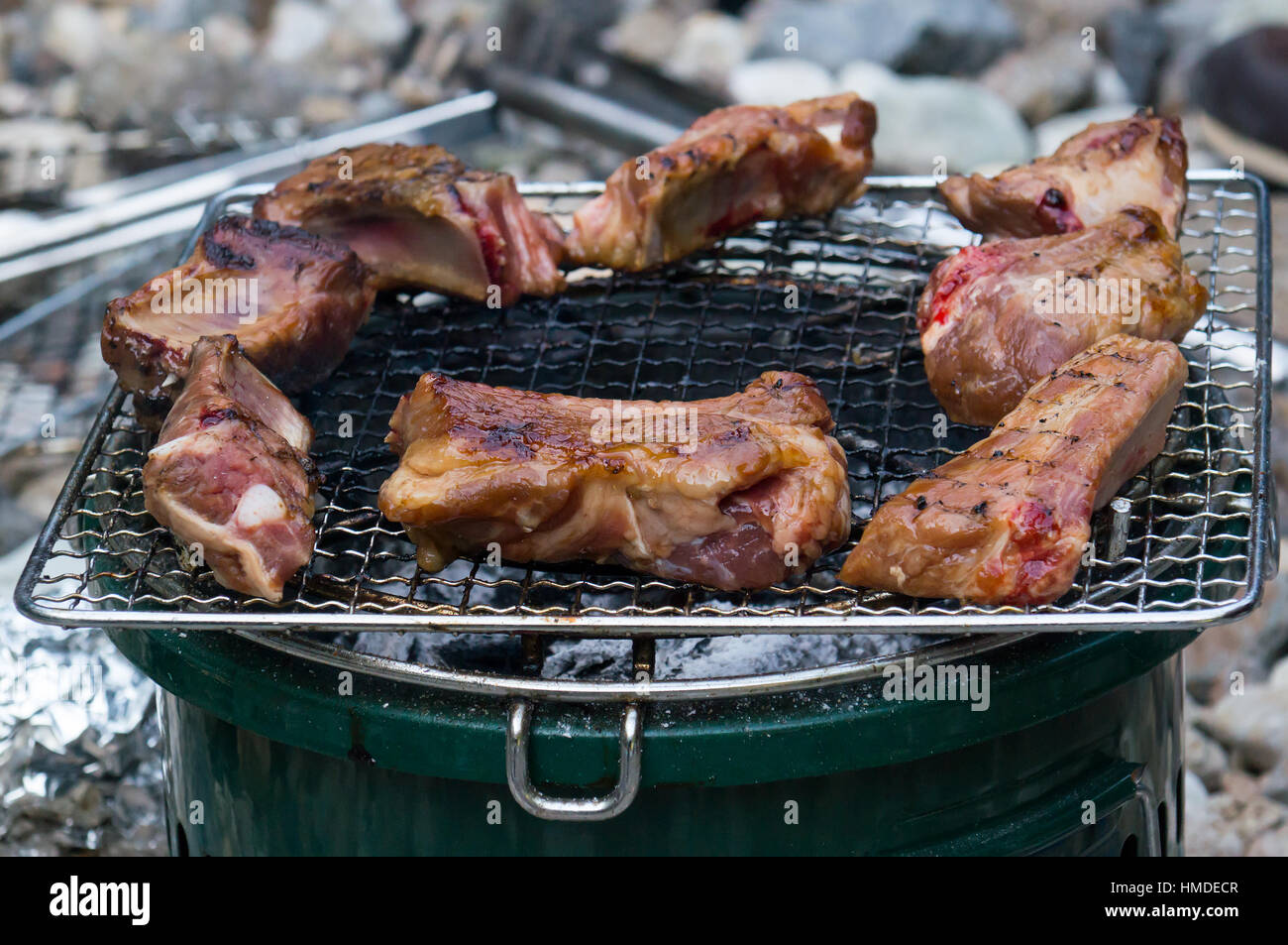 Closeup of outdoor barbecue scene Stock Photo - Alamy