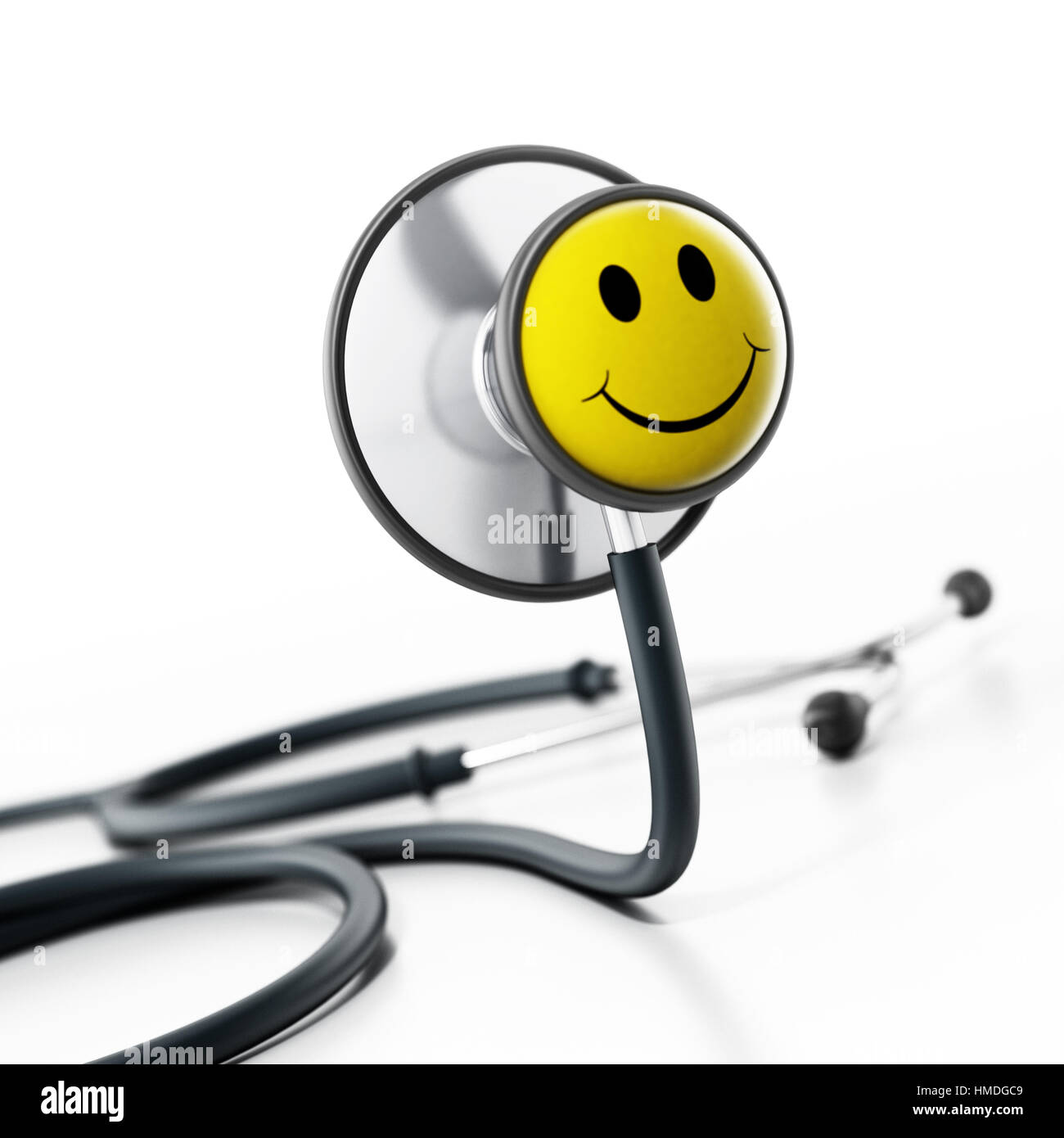 Stethoscope with smiling face isolated on white background. 3D ...