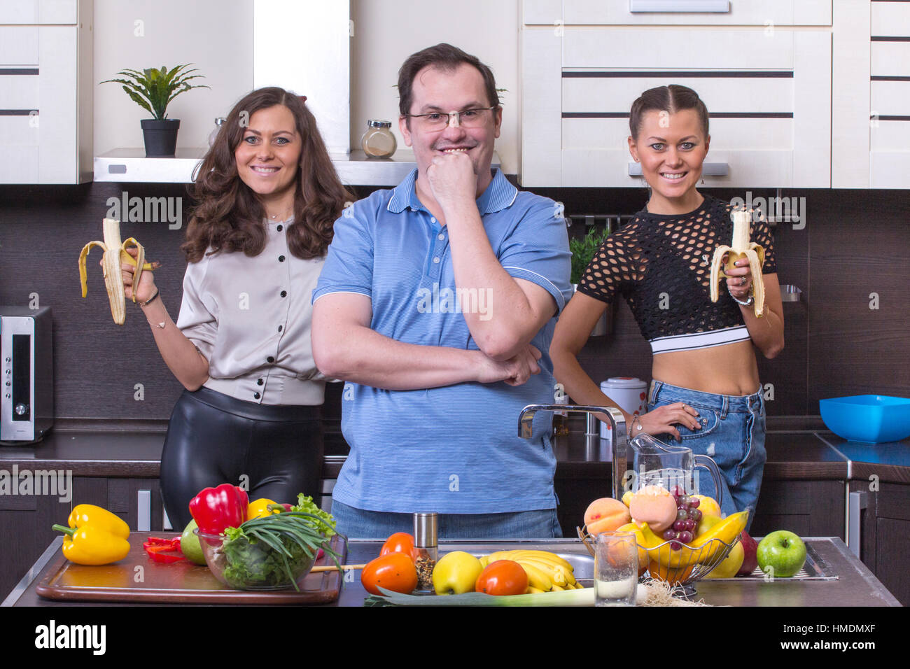 Healthy eating, vegetarian food, dieting and people concept - smiling ...