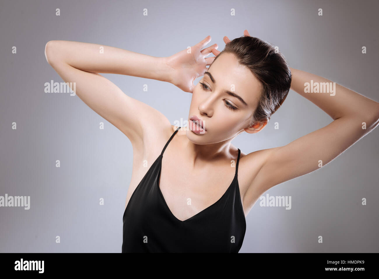 Young model making pictures for her portfolio Stock Photo - Alamy