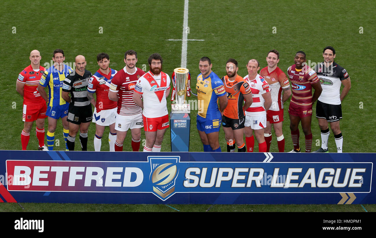 Super League captains pose for a photograph with the Betfred Super ...