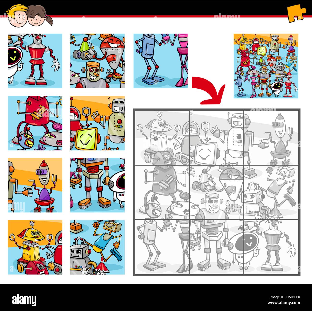 Cartoon Illustration of Education Jigsaw Puzzle Activity for Children ...