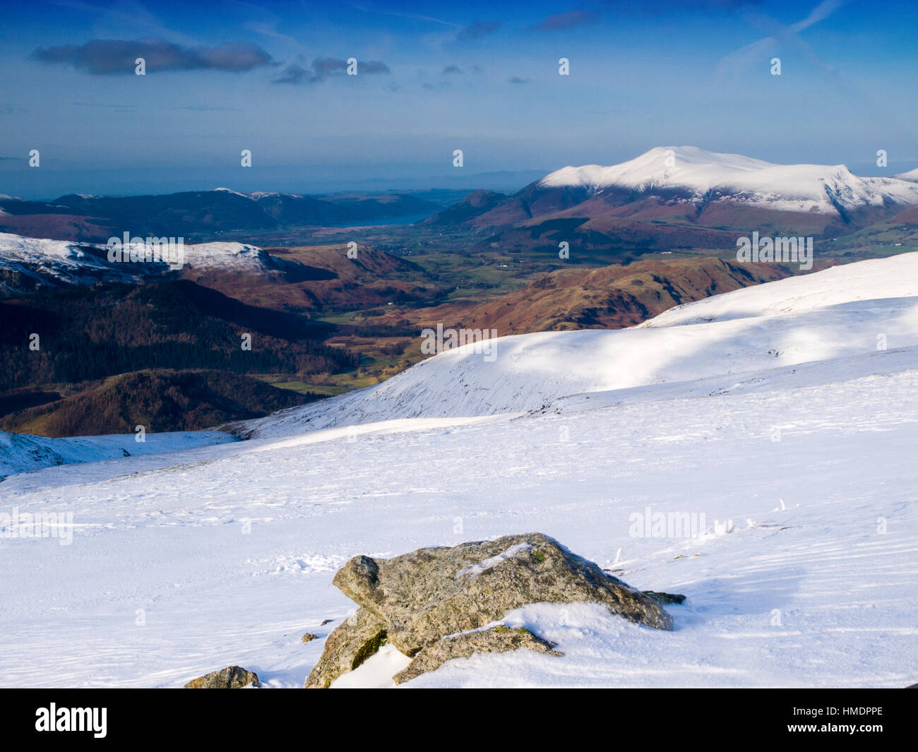 Walking on Blencathra in winter, Lake District National Park Stock ...