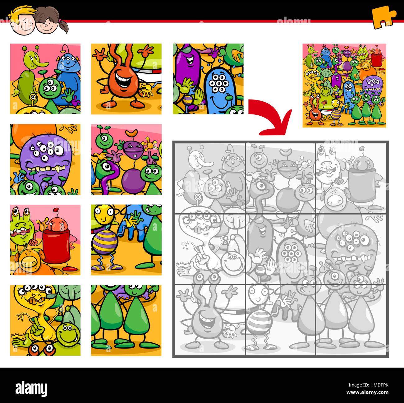 Cartoon Illustration of Education Jigsaw Puzzle Activity for Children ...