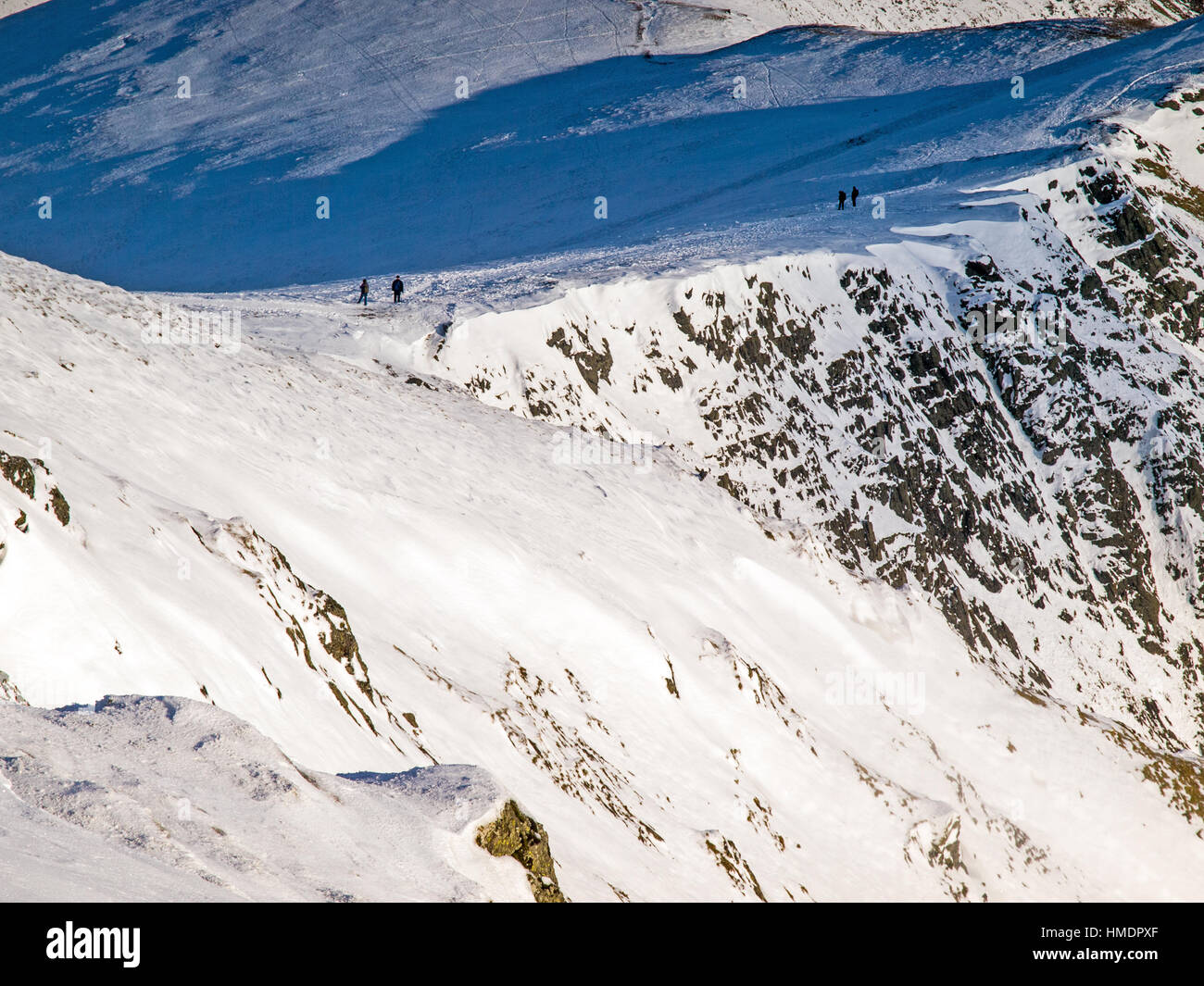 Walking on Blencathra in winter, Lake District National Park Stock ...