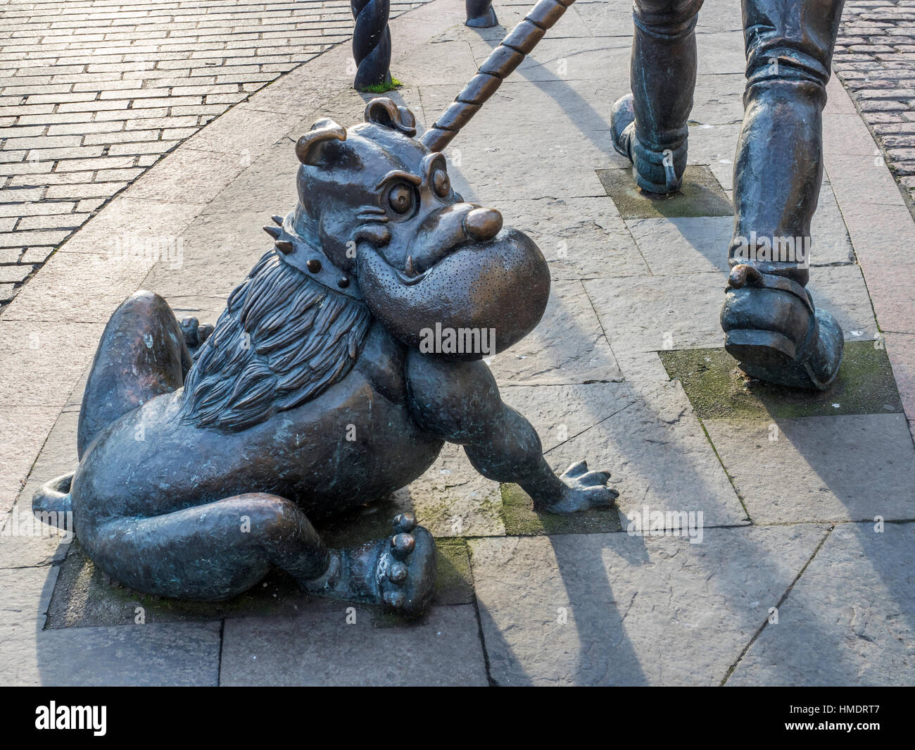 Dandy Comic Character Dawg on a Lead behind Desperate Dan Statue in ...