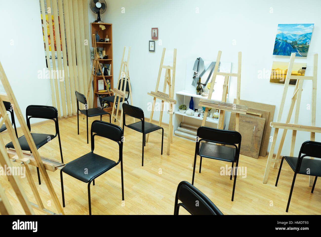 Spacious painting class and professional equipment Stock Photo - Alamy
