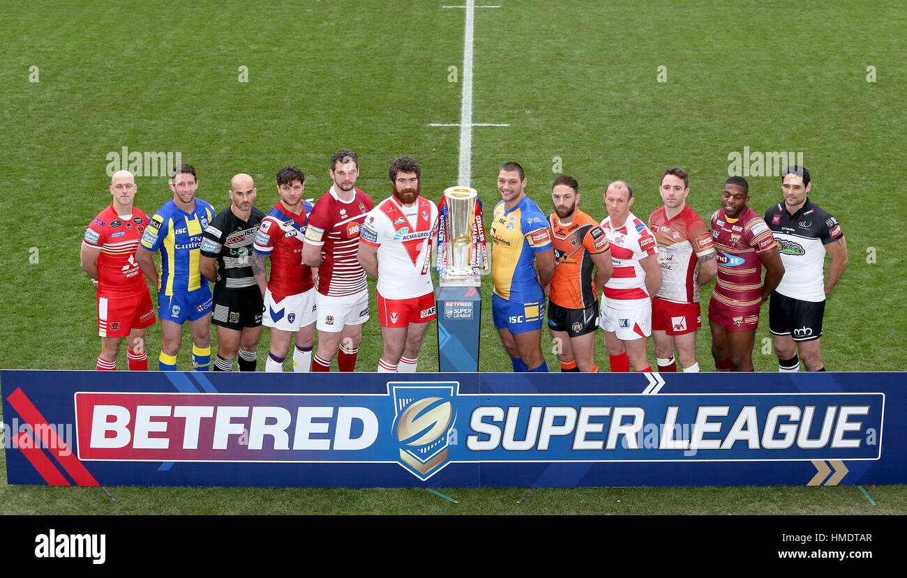 Super League captains pose for a photograph with the Betfred Super ...