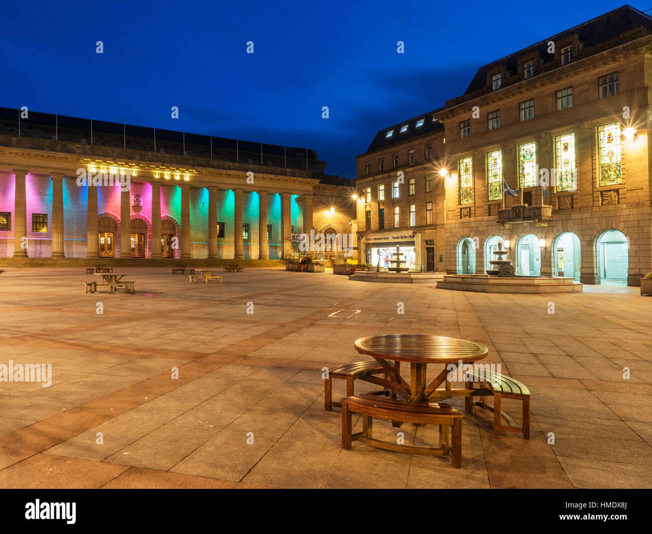 Caird Hall and City Chambers in City Square at Dusk Dundee Scotland ...