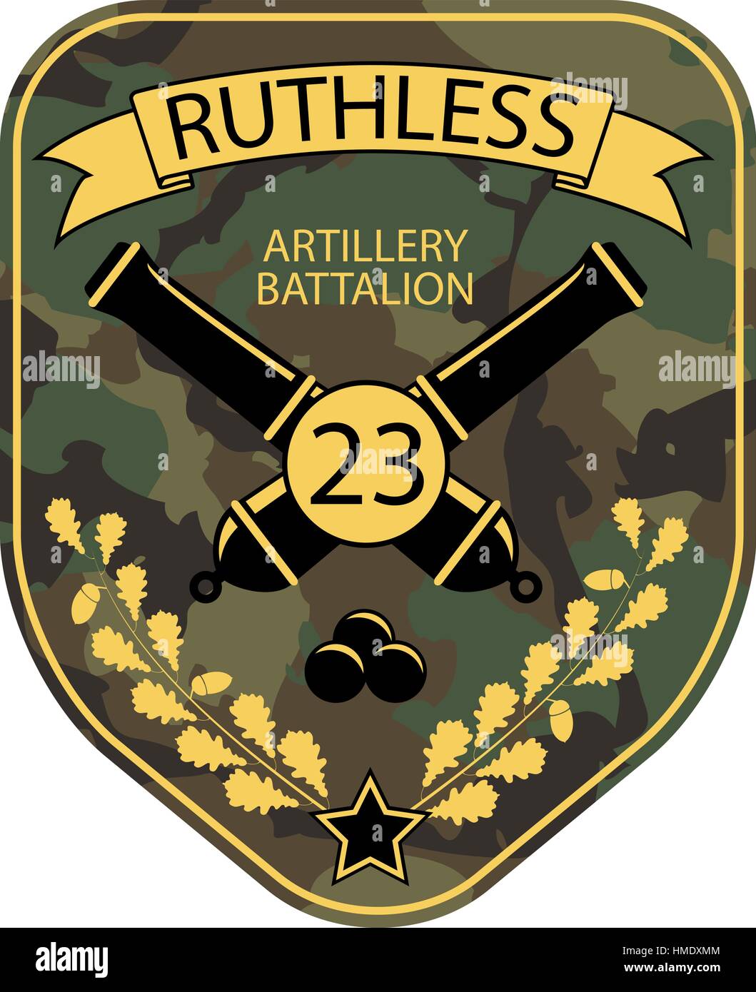 Artillery military emblem patch with cannons, ribbon and oak branch ...