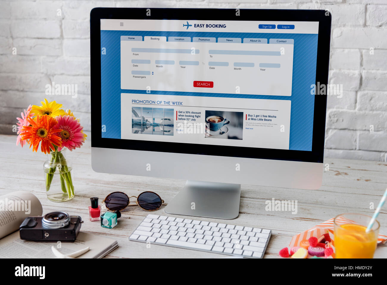 Computer Booking Flight Ticket Concept Stock Photo - Alamy