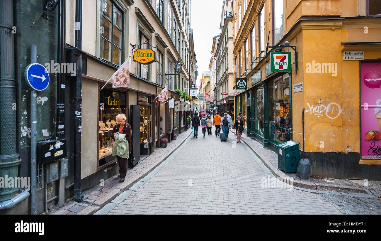 STOCKHOLM, SWEDEN - SEPTEMBER 8, 2011: shopping Vasterlanggatan street ...