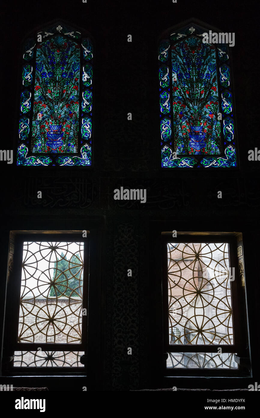 ISTANBUL, TURKEY - SEPTEMBER 12, 2010: stained-glass window in Topkapi ...