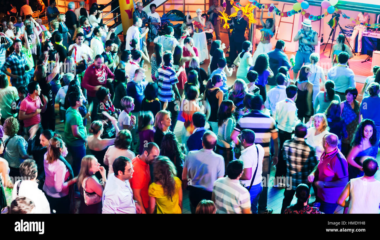HELSINKI, FINLAND - SEPTEMBER 7, 2011: passengers on dancing party ...