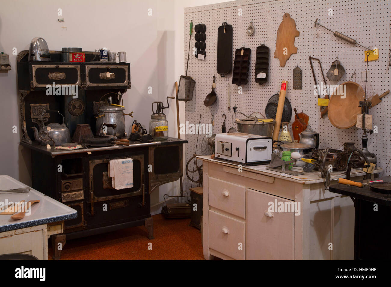 Kitchen display, Gilliam County Historical Museum, Condon, Oregon Stock ...