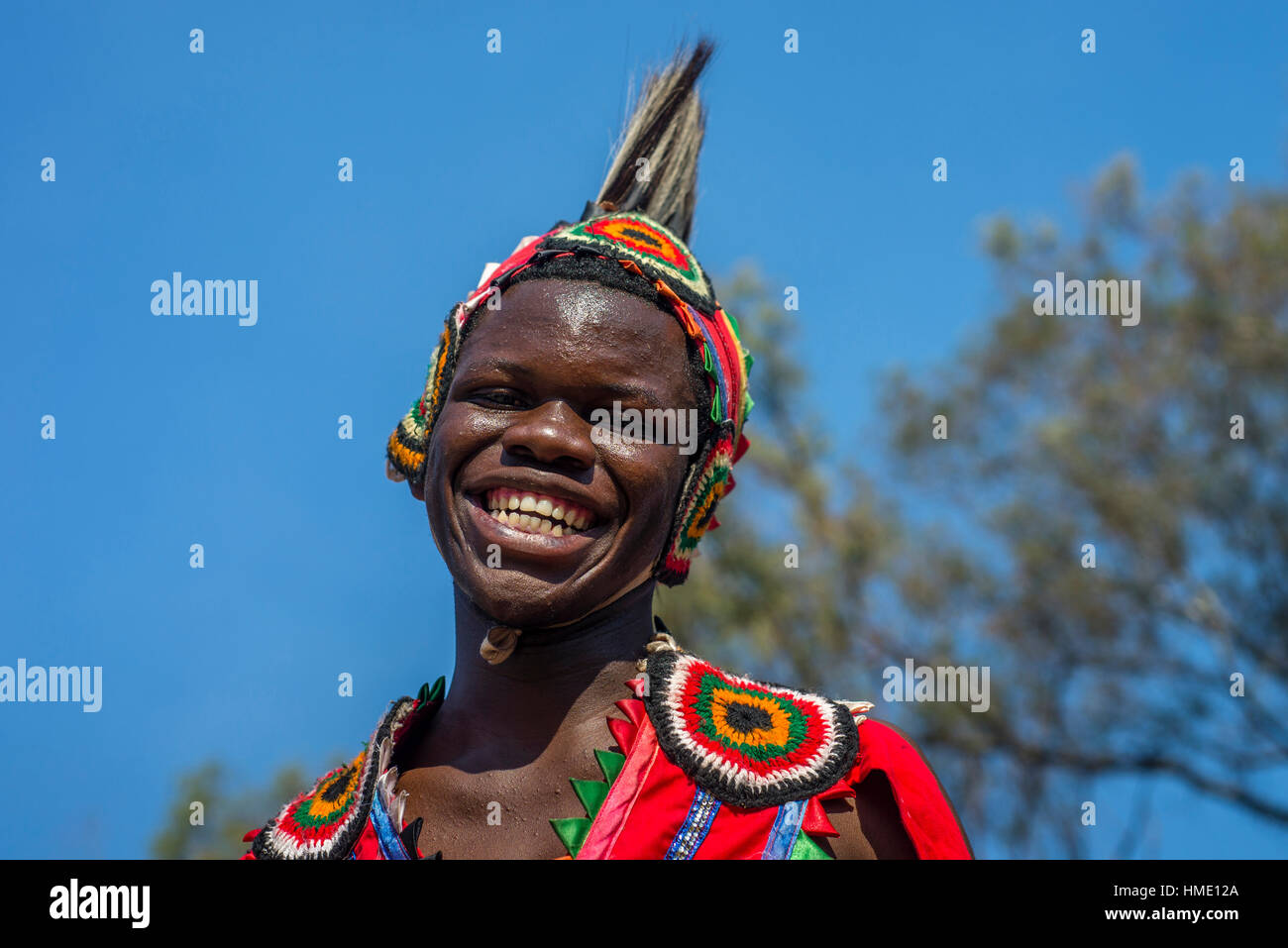 A young man performs traditional dance at Zambia International Trade ...