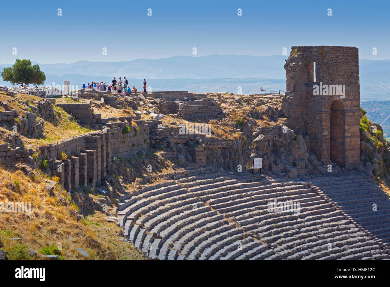 Ruins of ancient Pergamum above Bergama, Izmir Province, Turkey. The ...