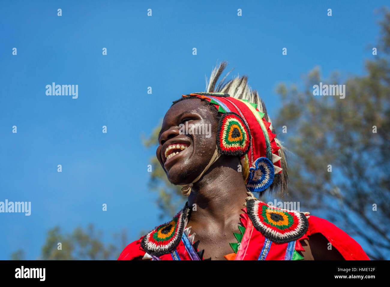 A young man performs traditional dance at Zambia International Trade ...
