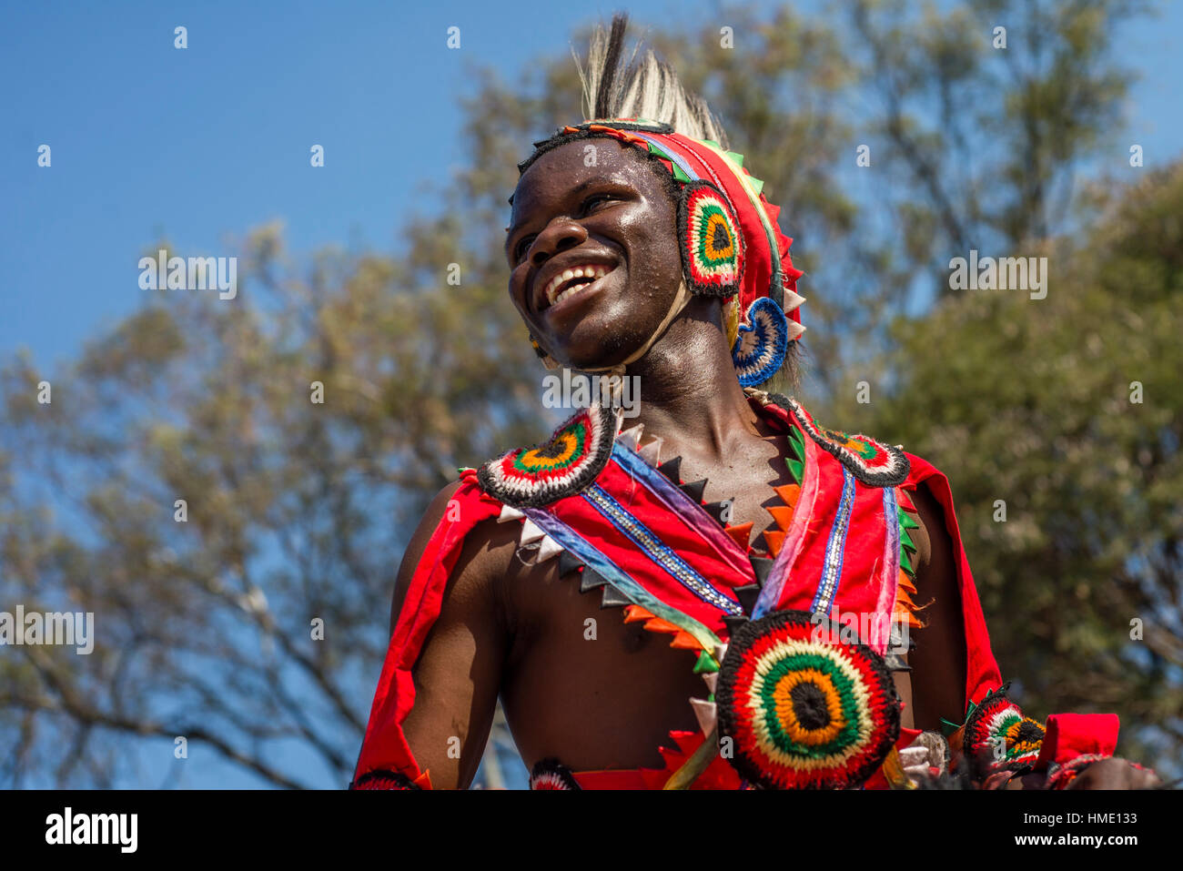 A young man performs traditional dance at Zambia International Trade ...