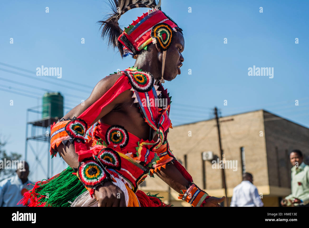 A young man performs traditional dance at Zambia International Trade ...