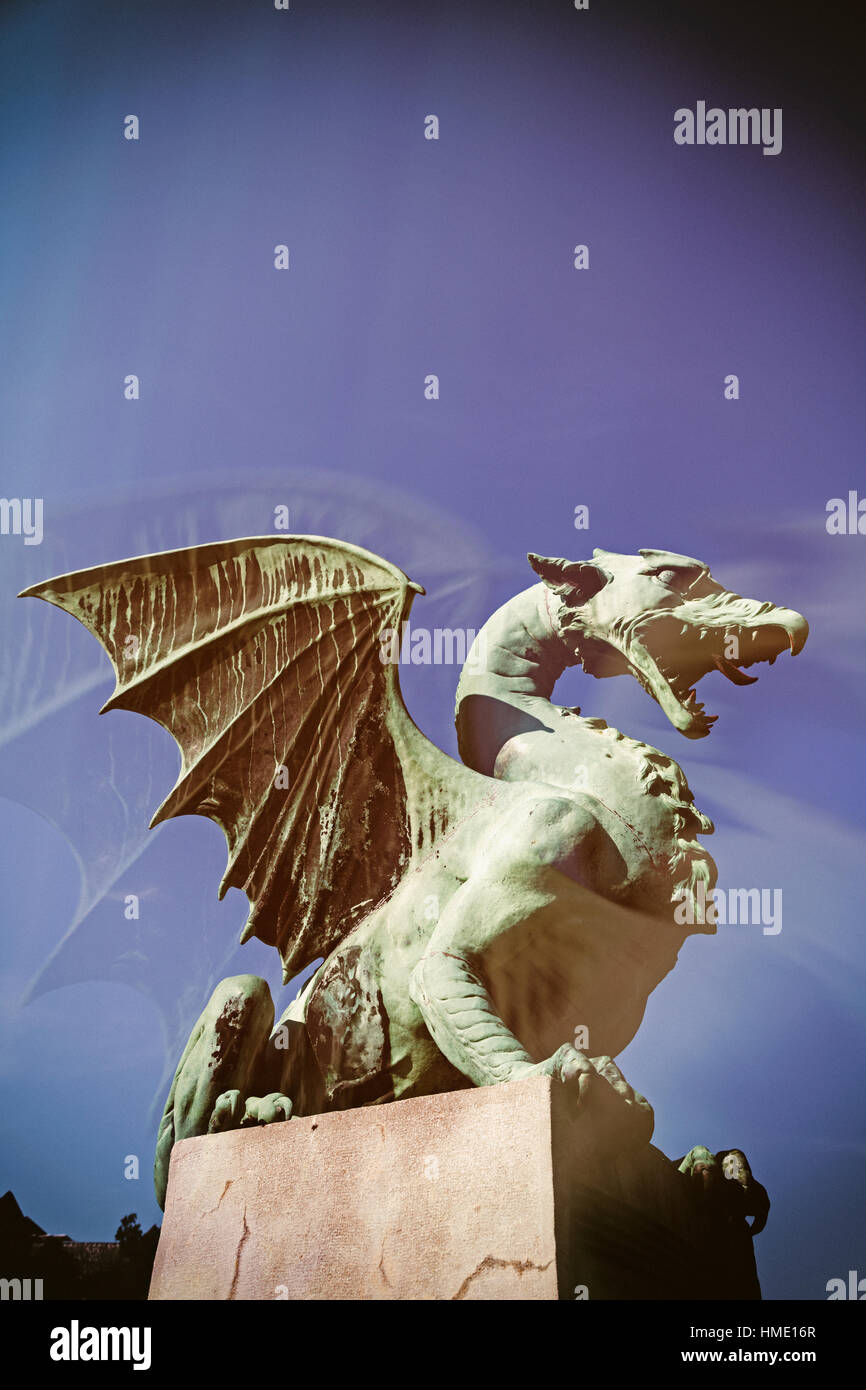 Ljubljana, Slovenia. Bronze Dragon on the Art Nouveau Dragon Bridge ...