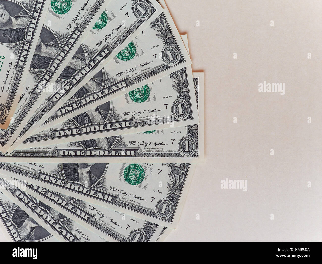 Dollar (USD) banknotes, currency of United States (USA) with copy space ...