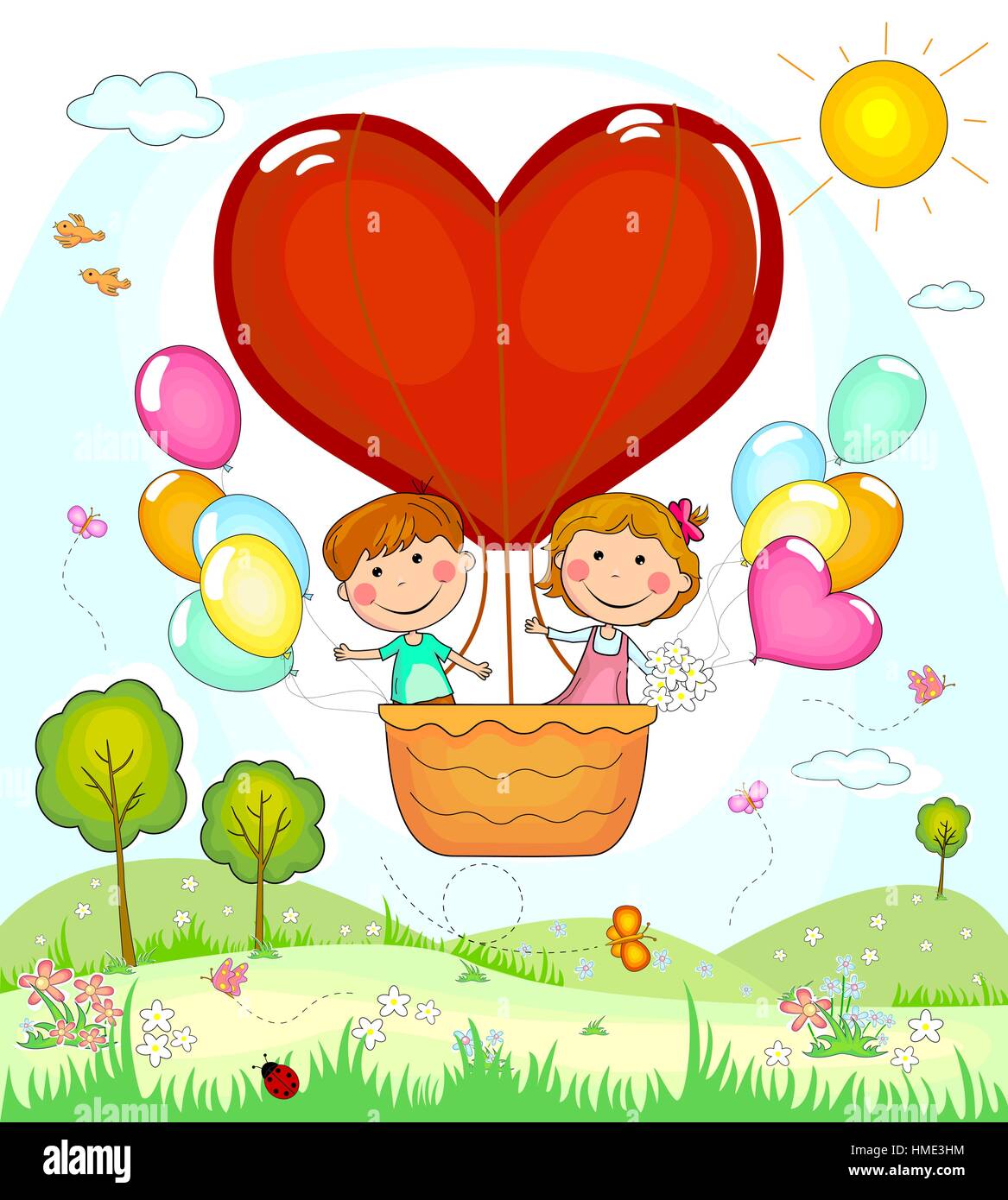 Children in a balloon Stock Vector Image & Art - Alamy