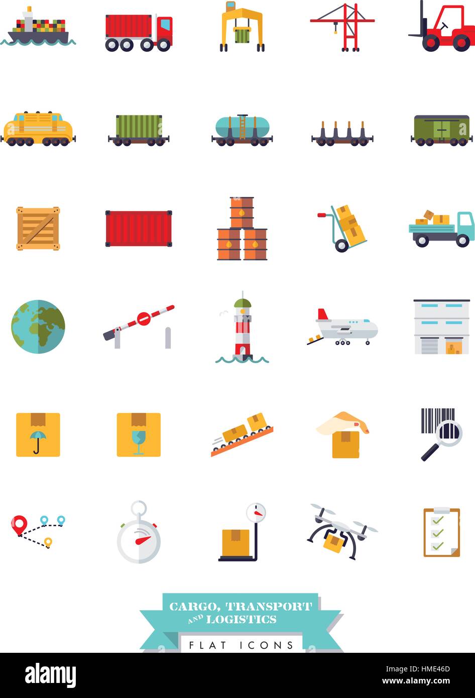Collection of flat design isolated cargo, transport and logistics ...