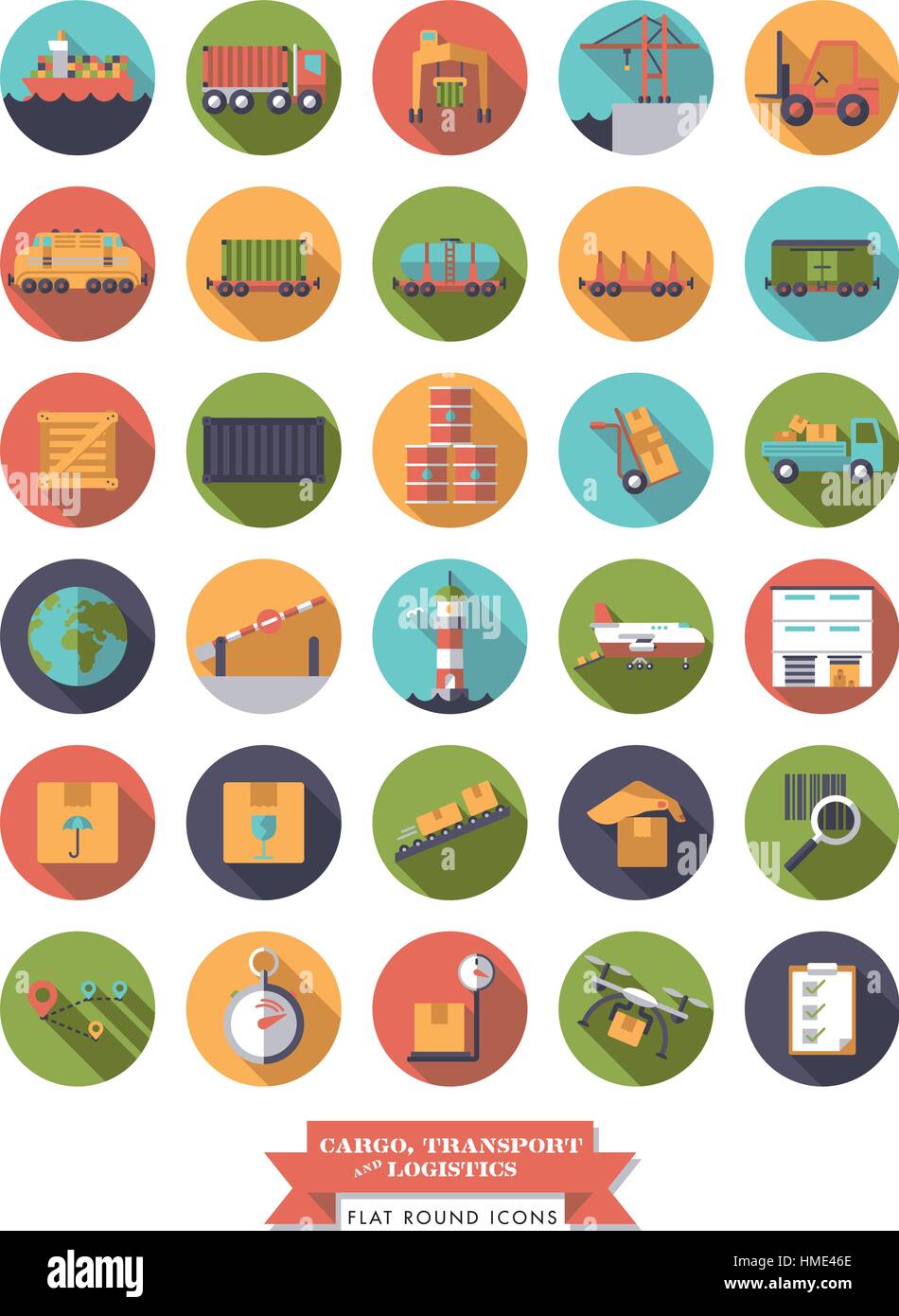 Collection of flat design long shadow cargo, transport and logistics ...