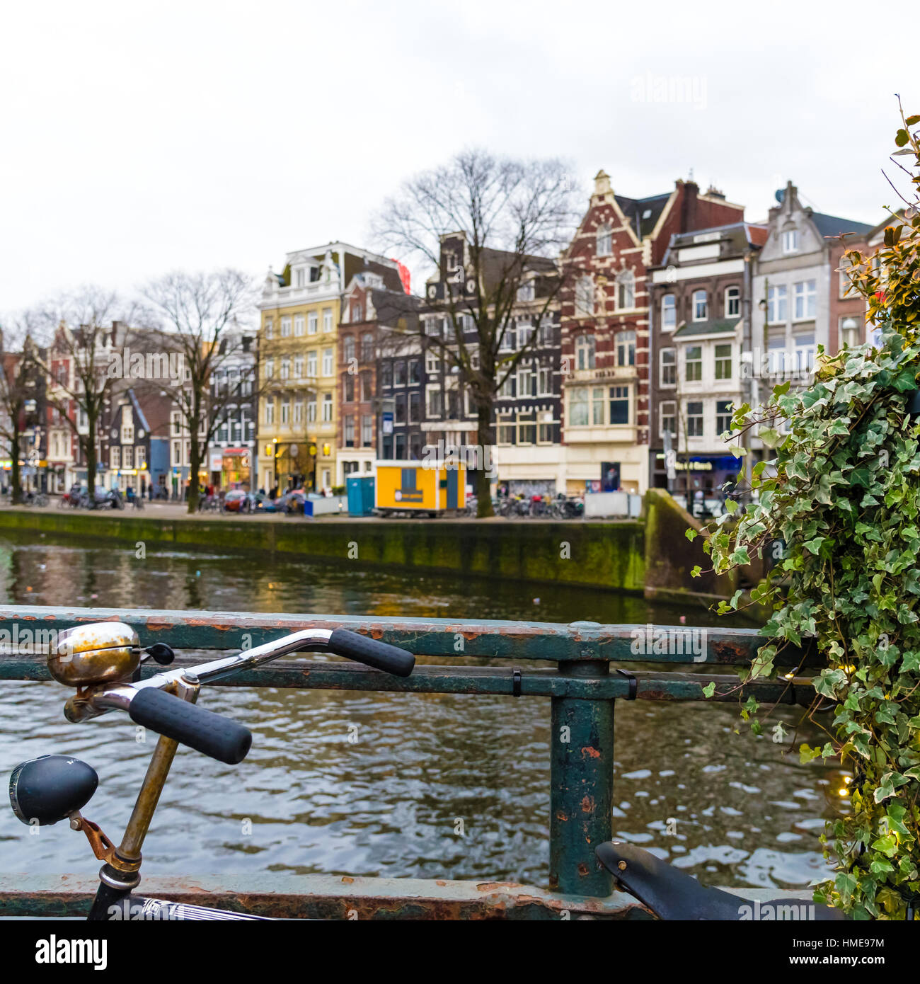 Amsterdam, Netherlands - January 9, 2017: Street view with traditional ...