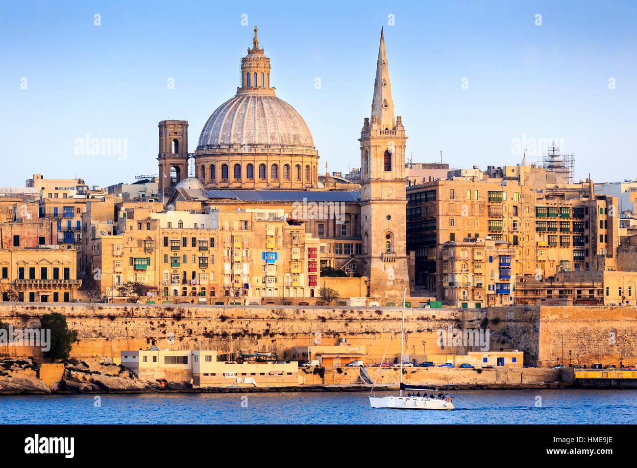 View of Valetta old town and Our Lady of Mount Carmel church from ...