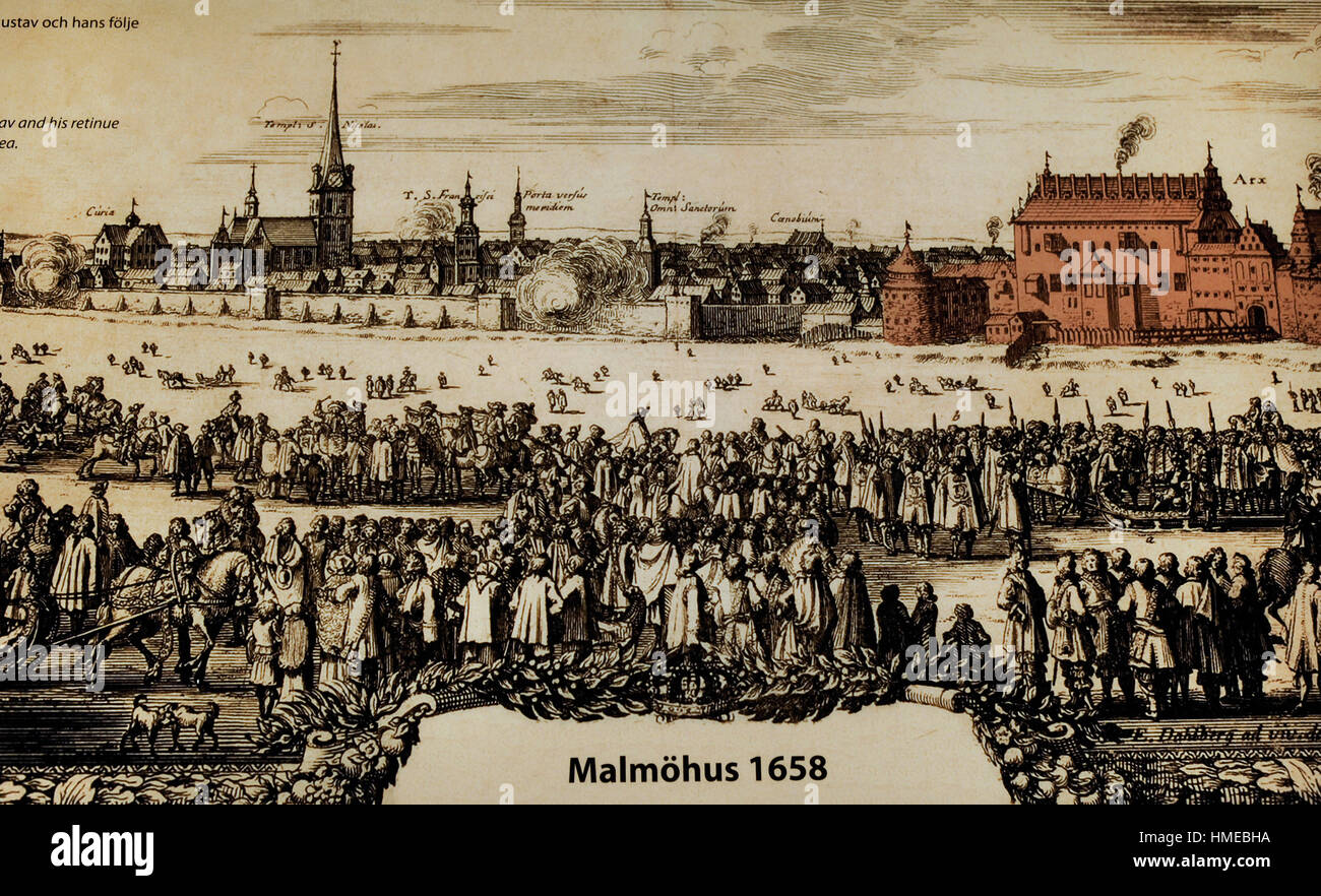 Sweden. Malmo city in 1658. Engraving. City Museum. Malmo castle Stock ...