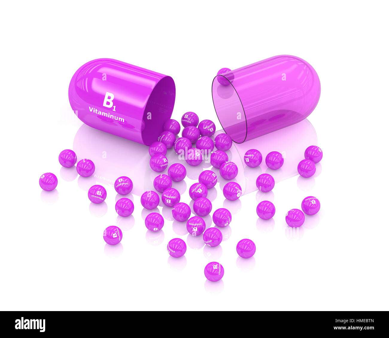 3d rendering of B1 vitamin pill lying on white table Stock Photo - Alamy