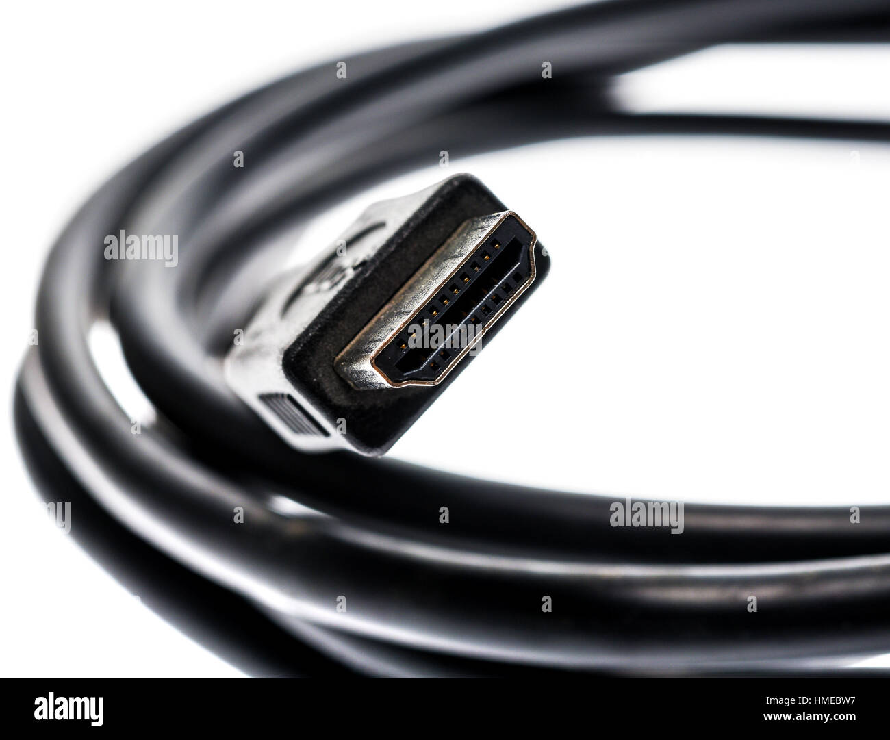Black audio video HDMI computer cable isolated on white background ...