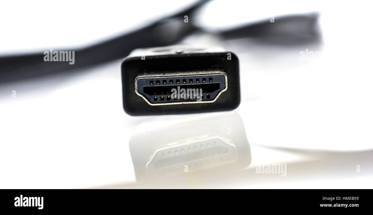 Black audio video HDMI computer cable isolated on white background ...