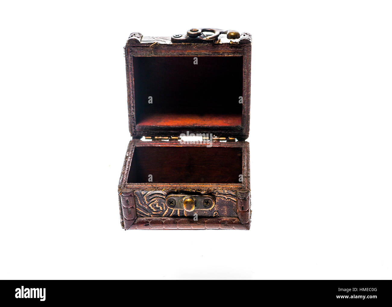 Old wood chest jewelry box closed isolated on white background. Small ...