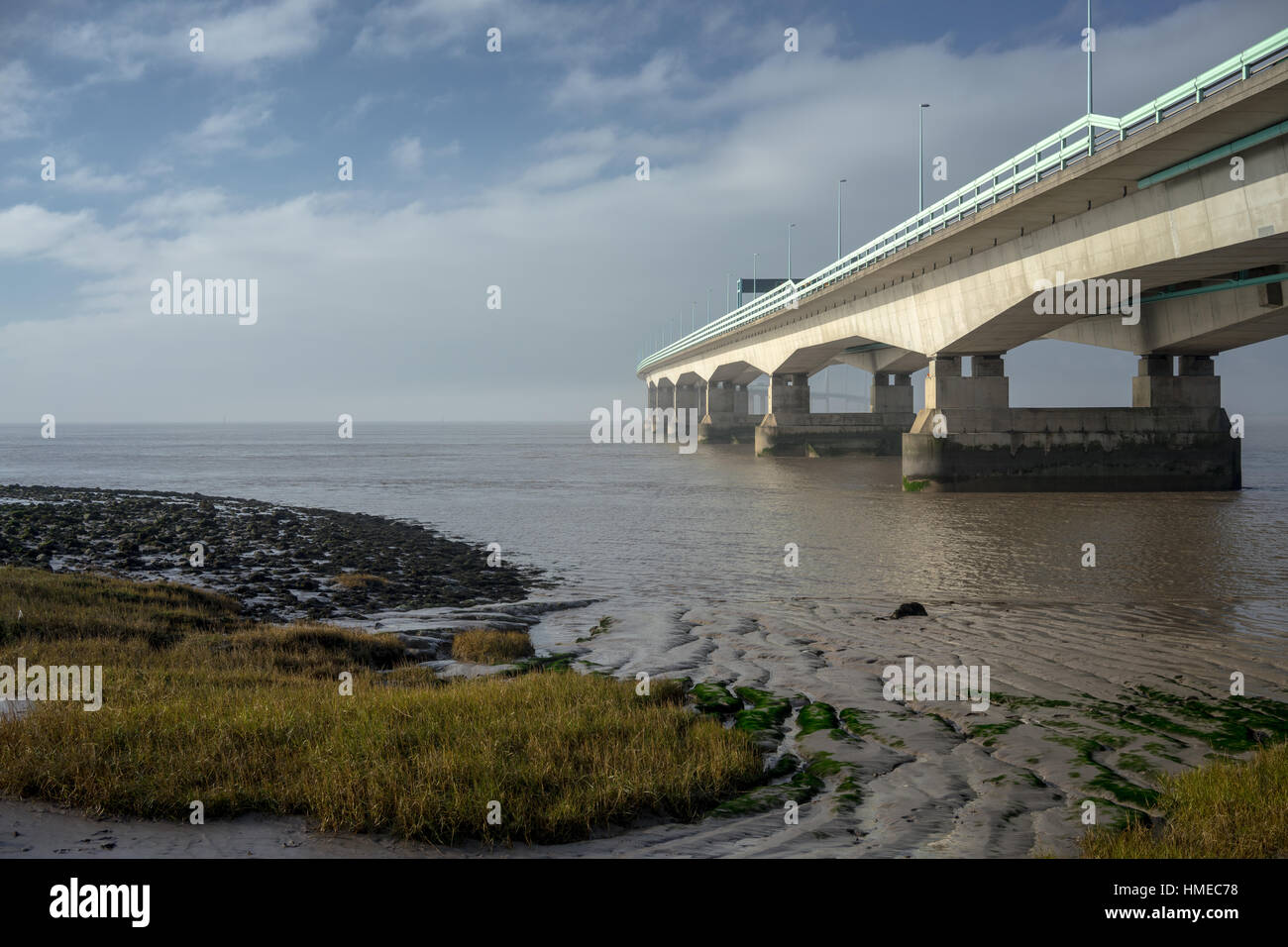 From below the second Severn road bridge at Severn Beach looking out to ...